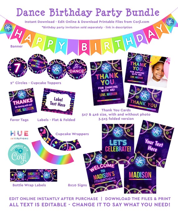 Dance Party Bundle Coordinating Templates Instant Download - Etsy