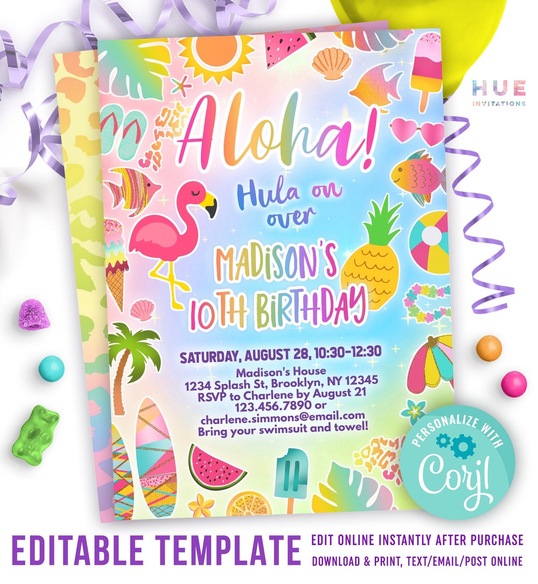Aloha Birthday Invitation for Girl | Hawaiian Leopard Luau Theme Party ...