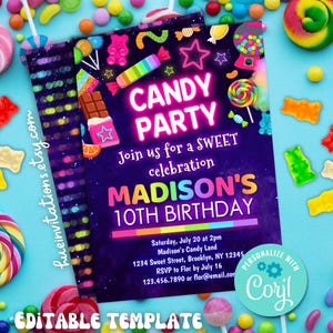 Candy Party Invitation Editable Template | Sweet Celebration Candy ...