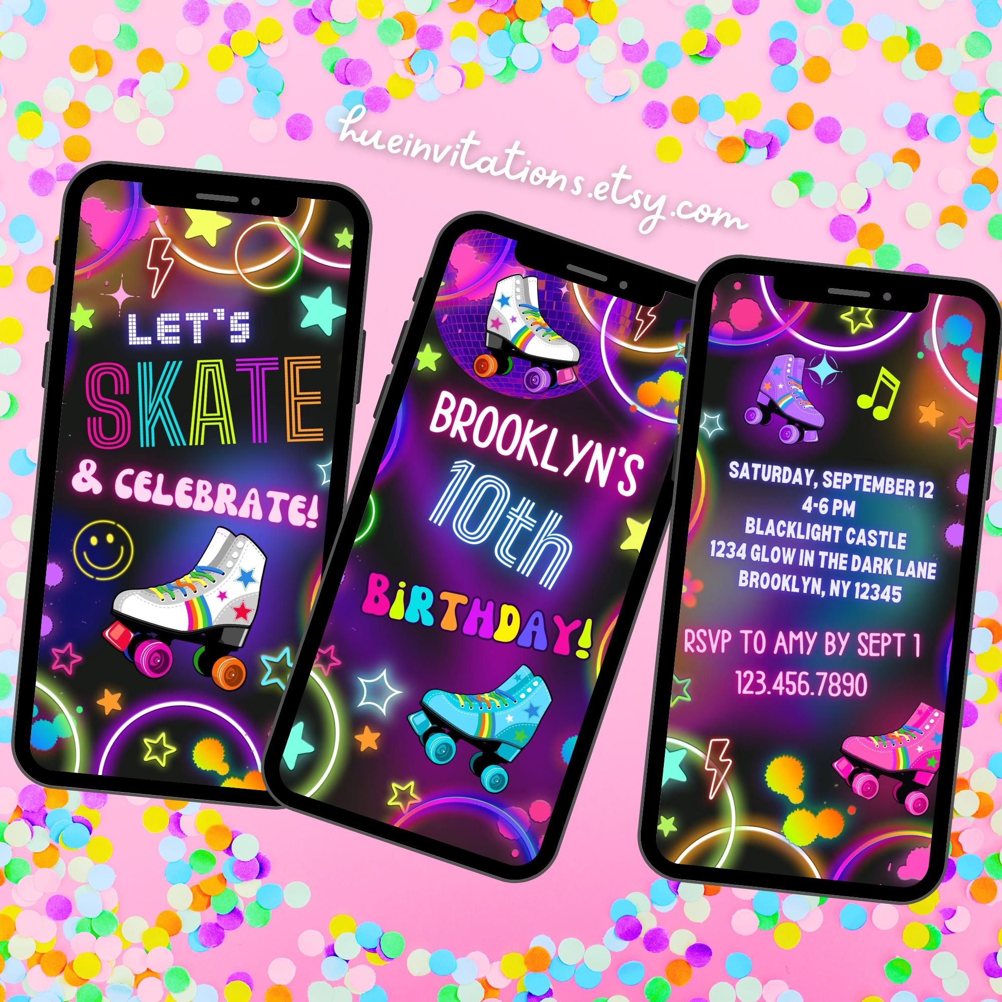 Skate Party Birthday Invitation VIDEO | Groovy Roller Disco Animated ...