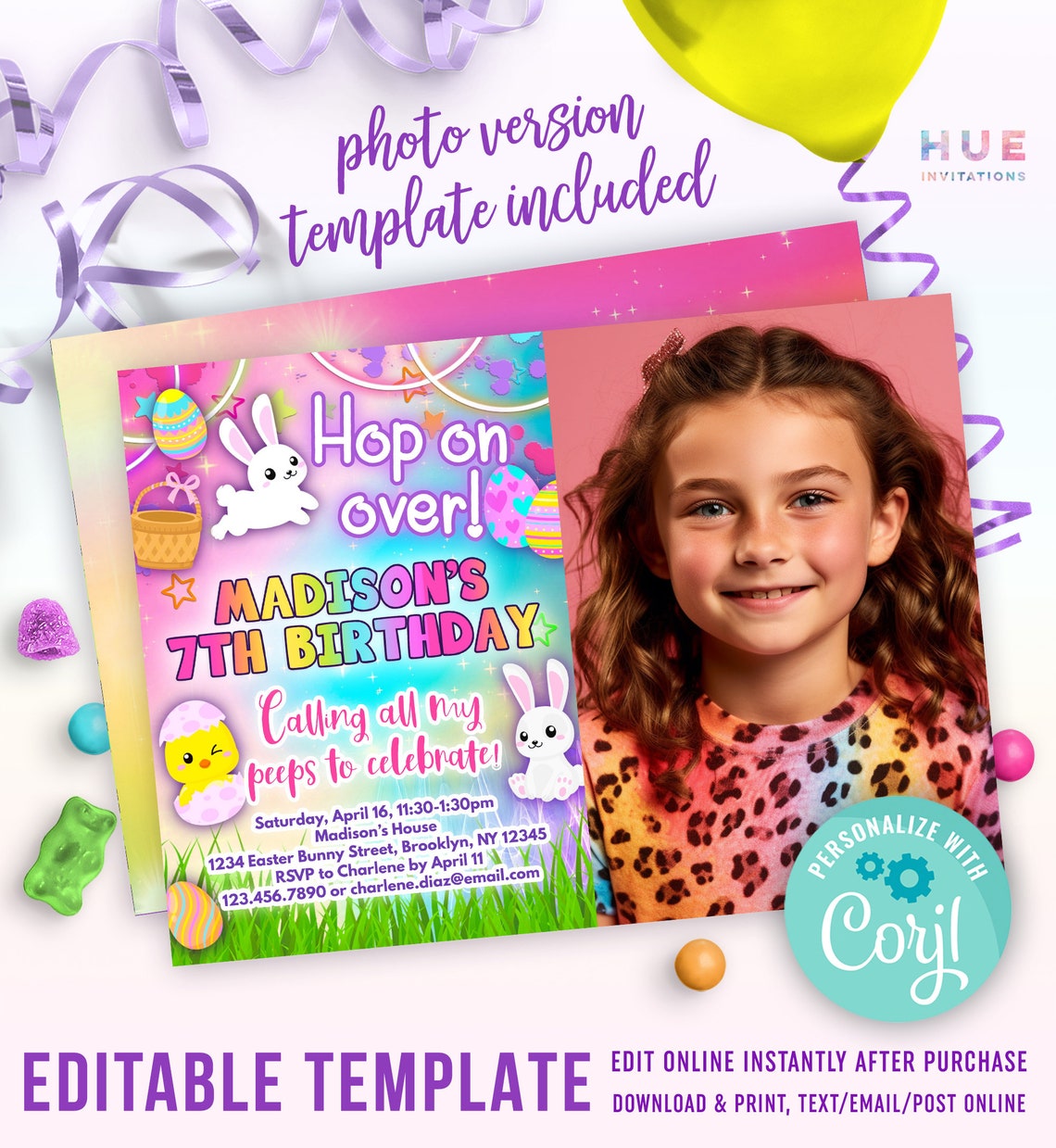 Easter Birthday Party Invitation for Kids | Hop on Over Easter Bunny ...