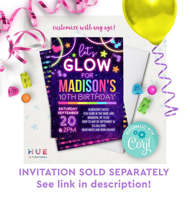 Editable Welcome Sign for Girls Glow Party Birthday | Rainbow Neon Glow ...