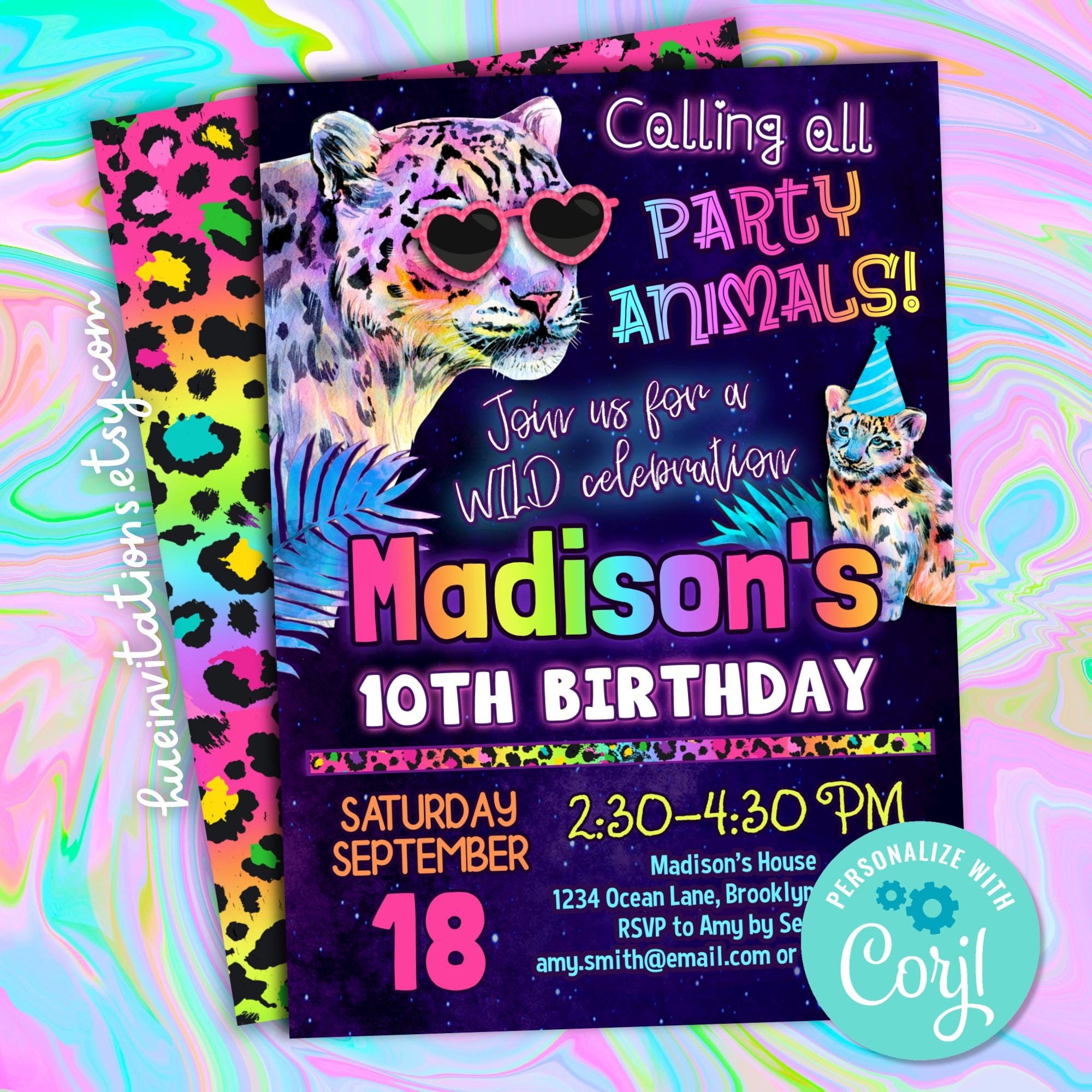 Leopard Print Birthday Party Invitation Fancy Cheetah Print