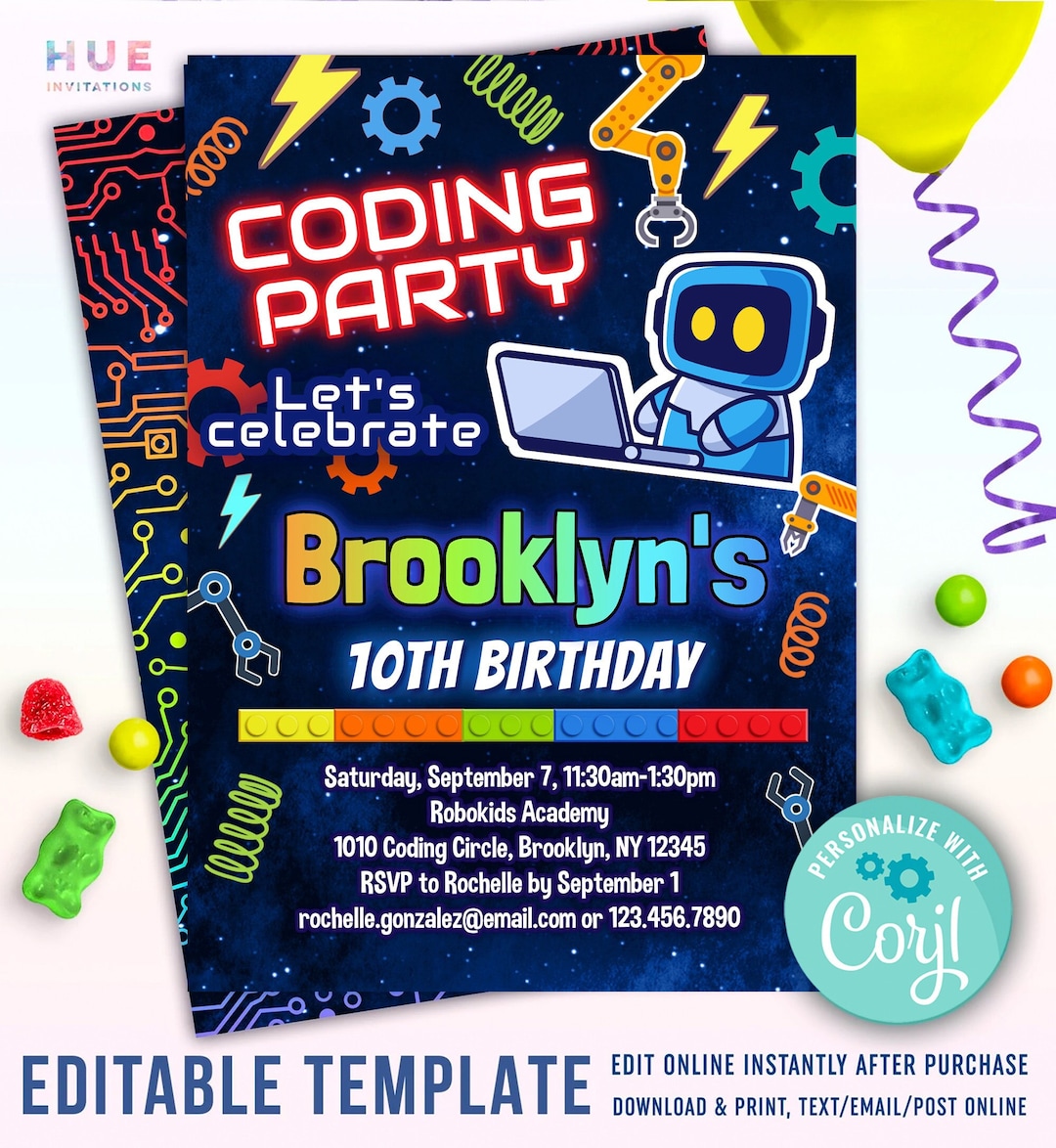 Coding Birthday Party Invitation for Boys and Girls | Computer Coding ...