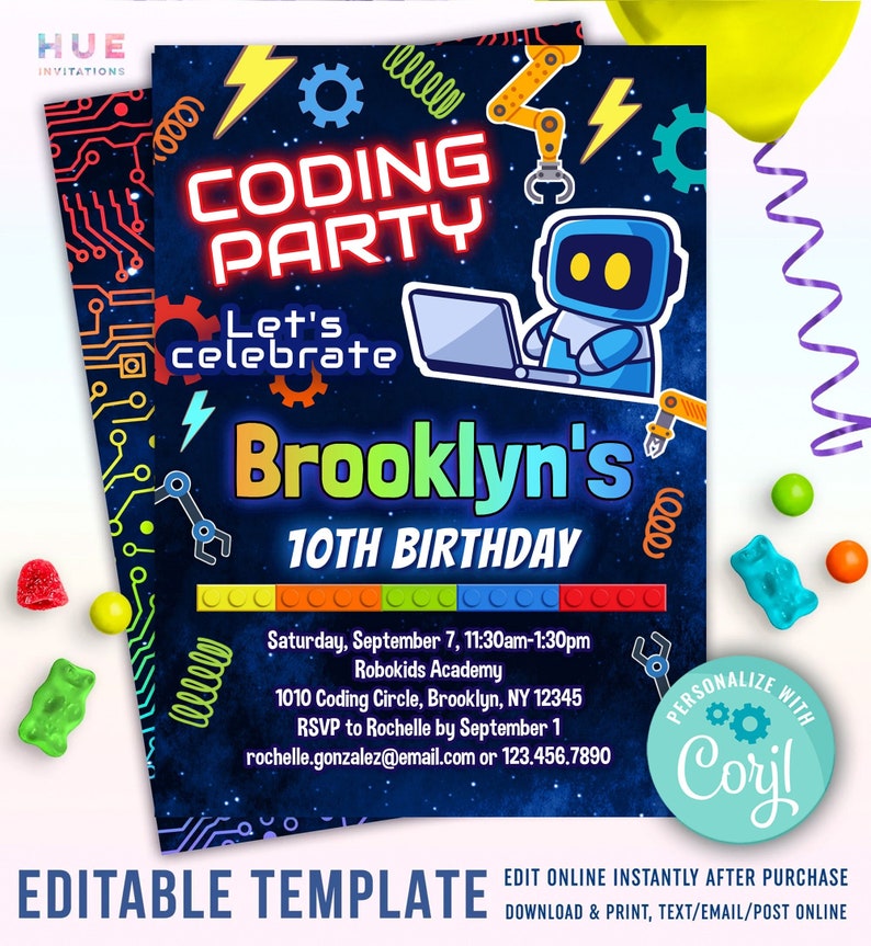 Coding Birthday Party Invitation for Boys and Girls Computer - Etsy