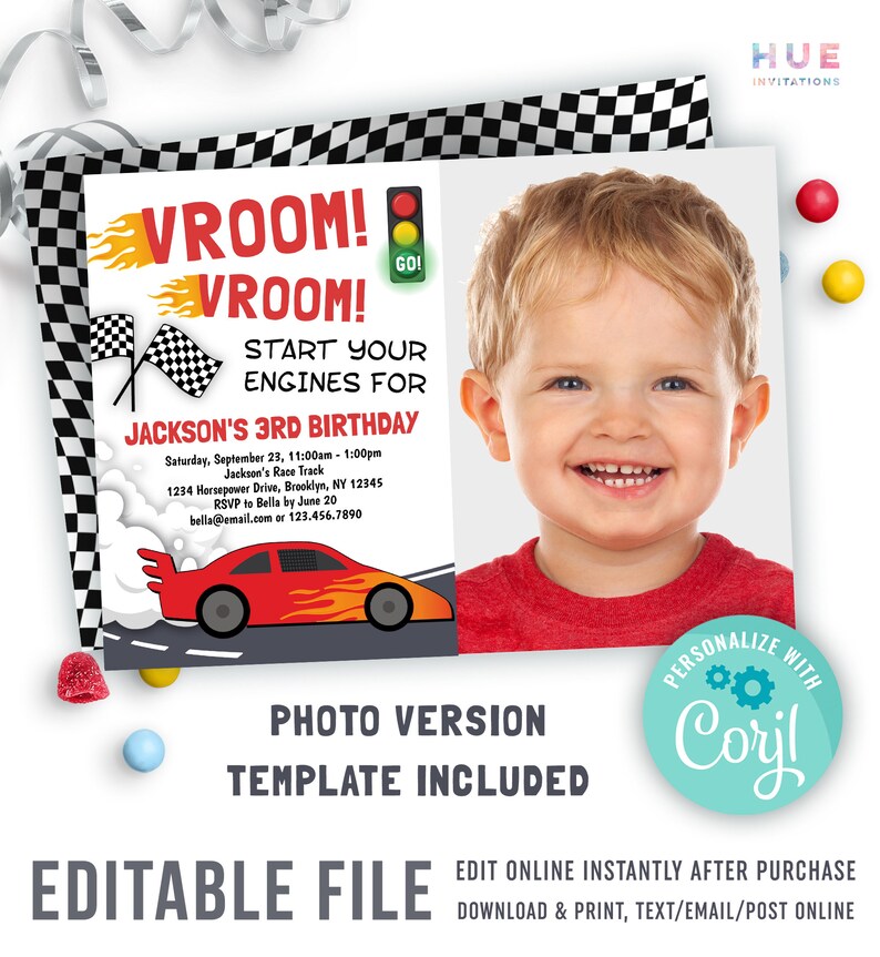 VROOM VROOM Race Car Birthday Invitation Instant Download - Etsy