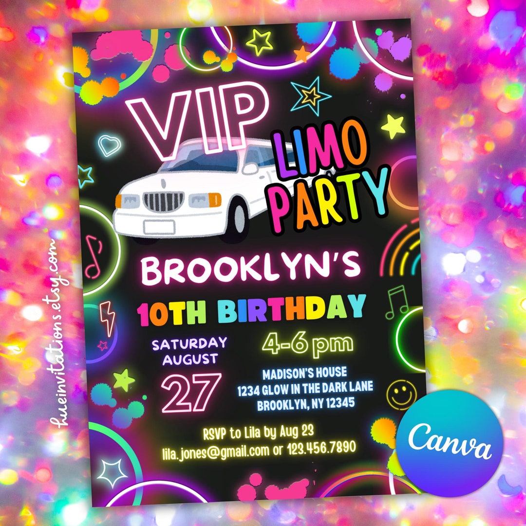 VIP Limousine Birthday Invitation for Girls Editable With Canva ...