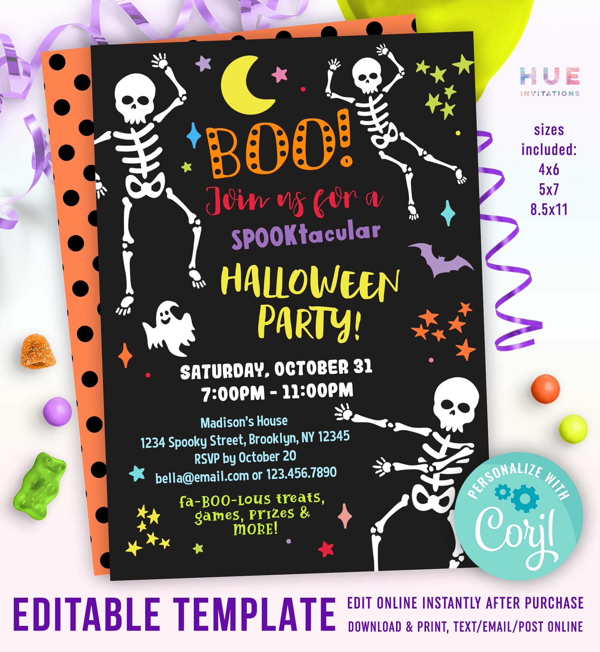 Skeleton Birthday Party Invitations