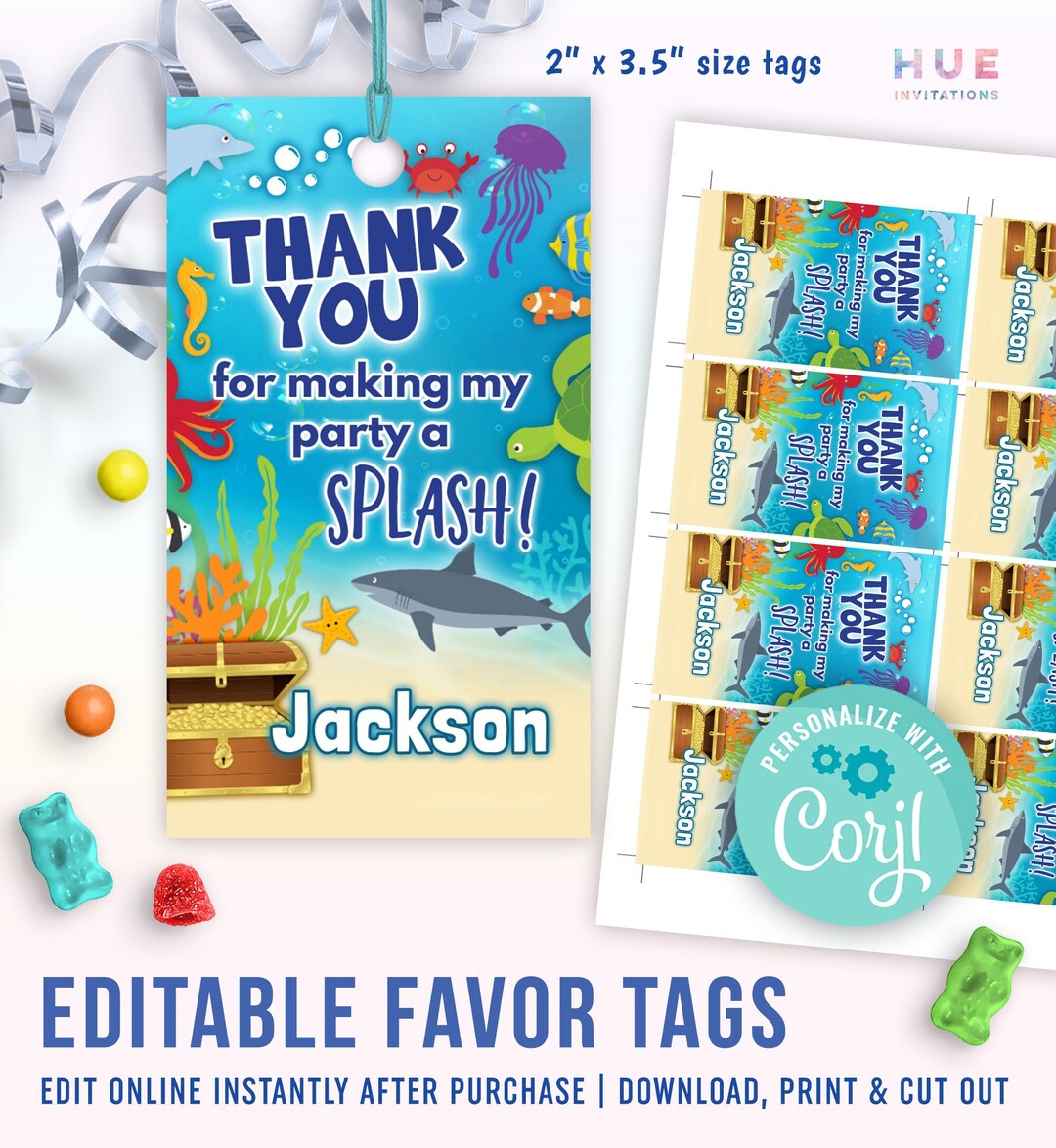 Under the Sea Theme Favor Tags for Kids Birthday Party | Ocean Animals ...