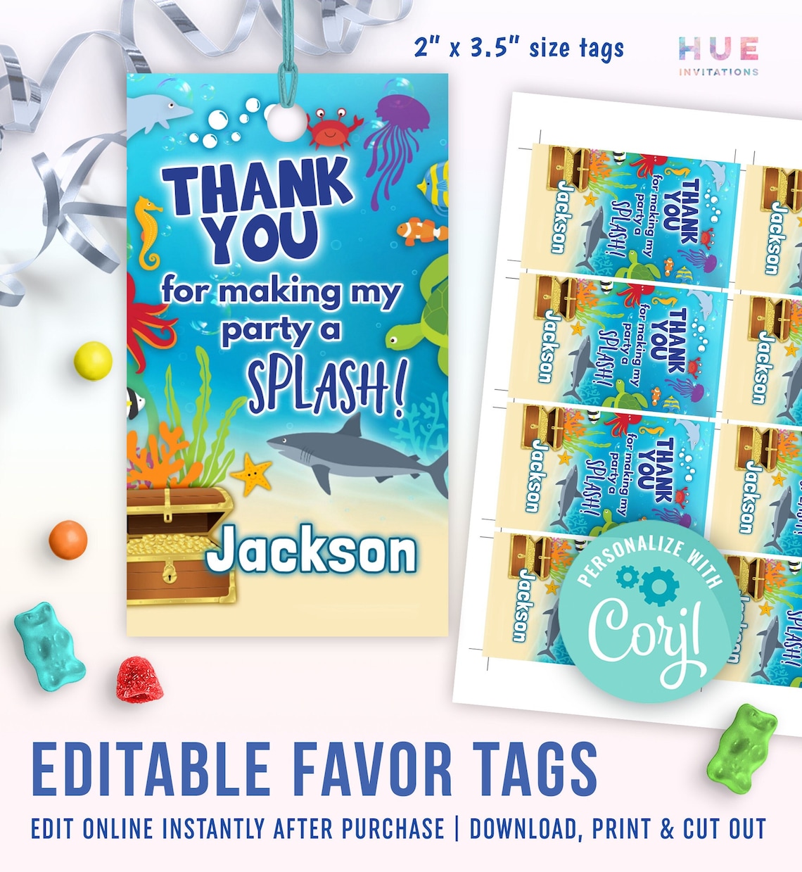 Under the Sea Theme Favor Tags for Kids Birthday Party | Ocean Animals ...