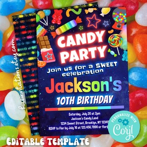 Candy Theme Birthday Invitation for Boys and Girls Editable Template ...