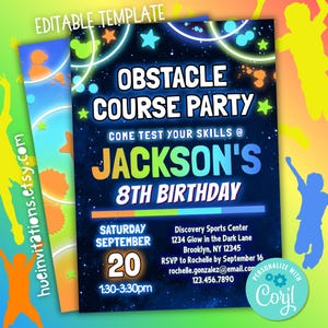 Obstacle Course Birthday Party Invitation Editable Template | Backyard ...