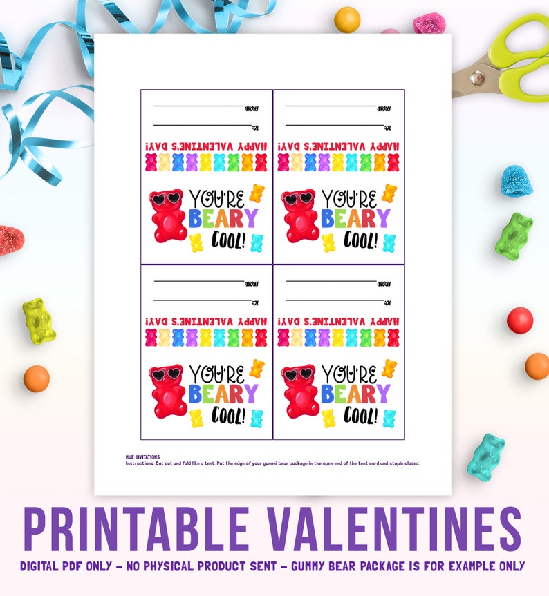 BEARY COOL Gummy Bear Valentine Cards Instant Download | Gummi Bears ...