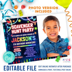 Scavenger Hunt Birthday Party Invitation Editable Template | Kids ...