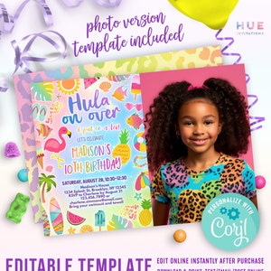 Hula on Over Birthday Invitation for Girls | Colorful Tropical Luau ...