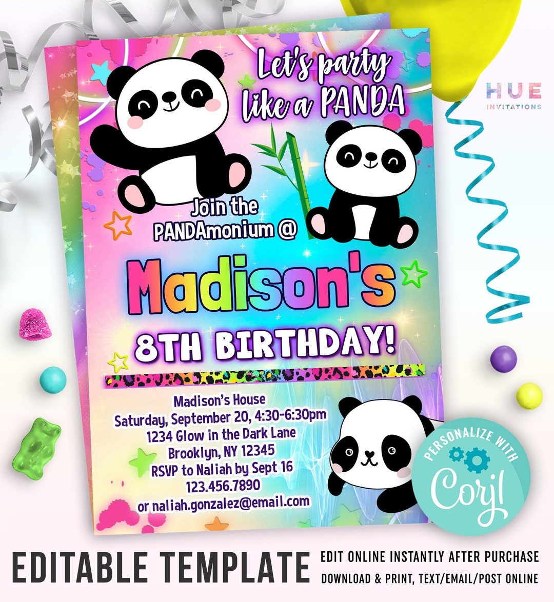 Panda Birthday Party Invitation Editable Template Party Like a Panda ...