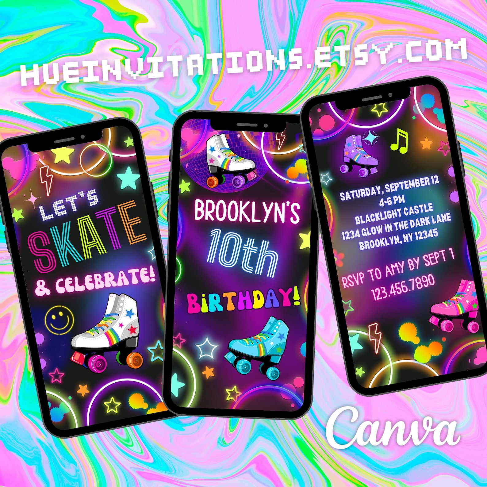 Skate Party Birthday Invitation VIDEO | Groovy Roller Disco Animated ...