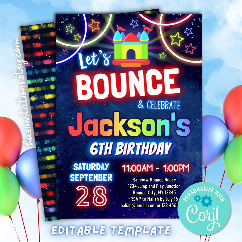 Boys Bounce House Birthday Party Invitation | Let's Bounce and Play ...