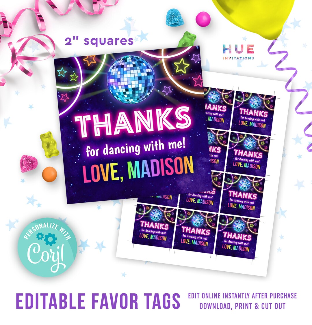 Dance Party Favor Tags Instant Download Rainbow Disco Ball - Etsy