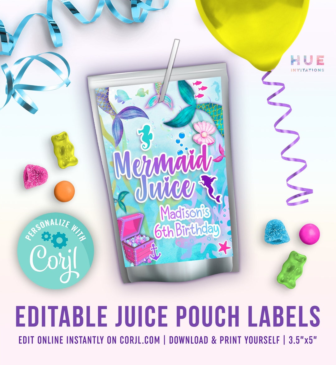 Mermaid Party Capri Sun Labels | Mermaid Juice Labels for Girls ...