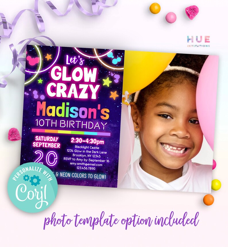 Let's Glow Crazy Birthday Party Invitation Editable - Etsy