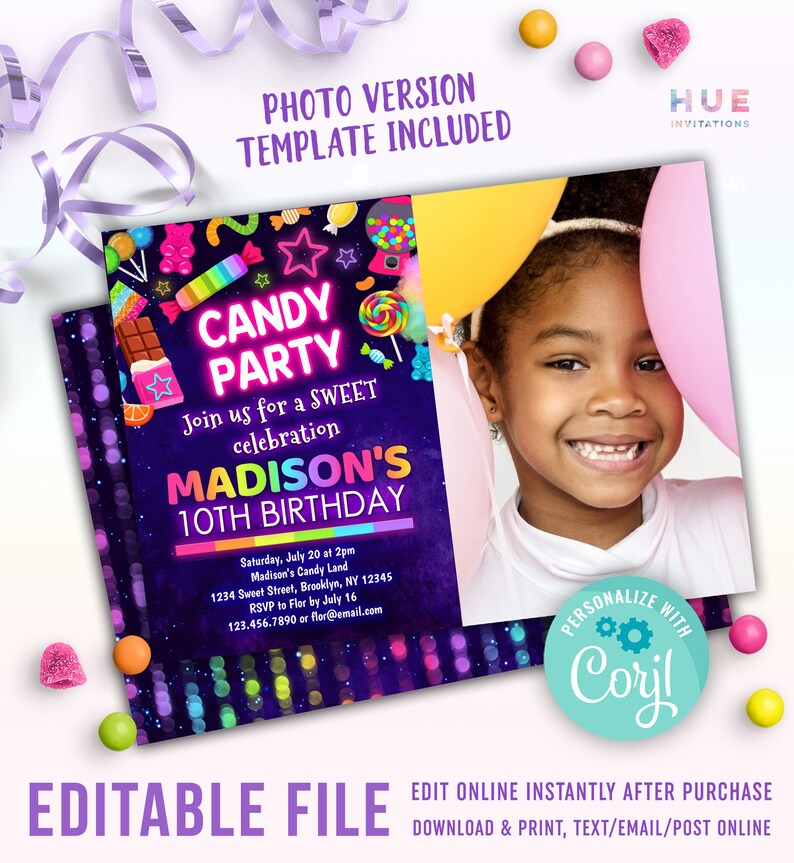 Candy Party Invitation Editable Template | Sweet Celebration Candy ...