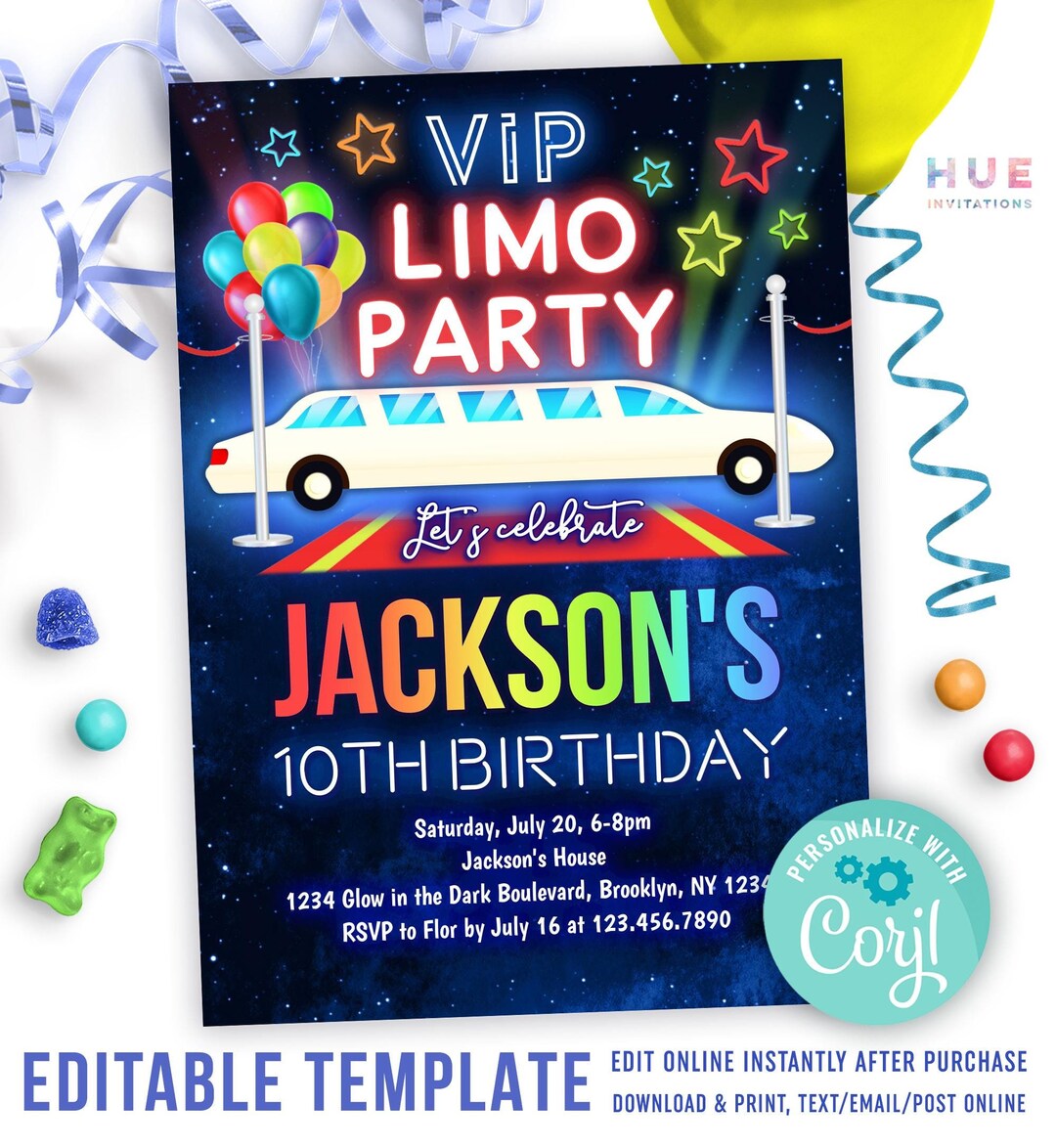White Limo Party Invitation Editable Template | Boys and Girls VIP ...