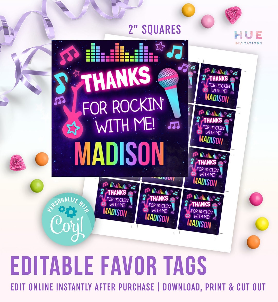 Rock Star Birthday Party Favor Tags Corjl Template | Thanks for Rockin ...
