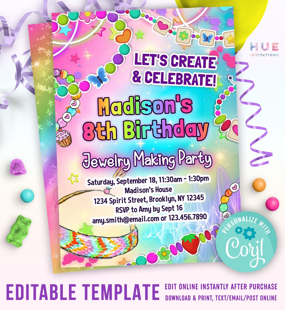 Jewelry Making Party Invitation Editable Template | Girls Jewelry ...