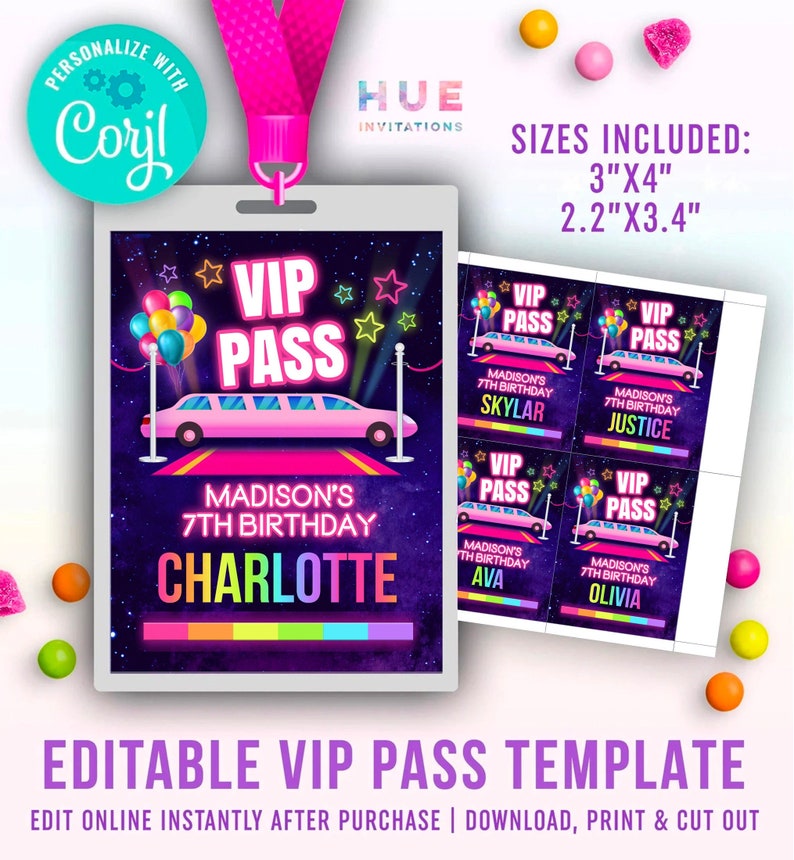 Limo Party VIP Pass Printable Template for Lanyards Girls - Etsy