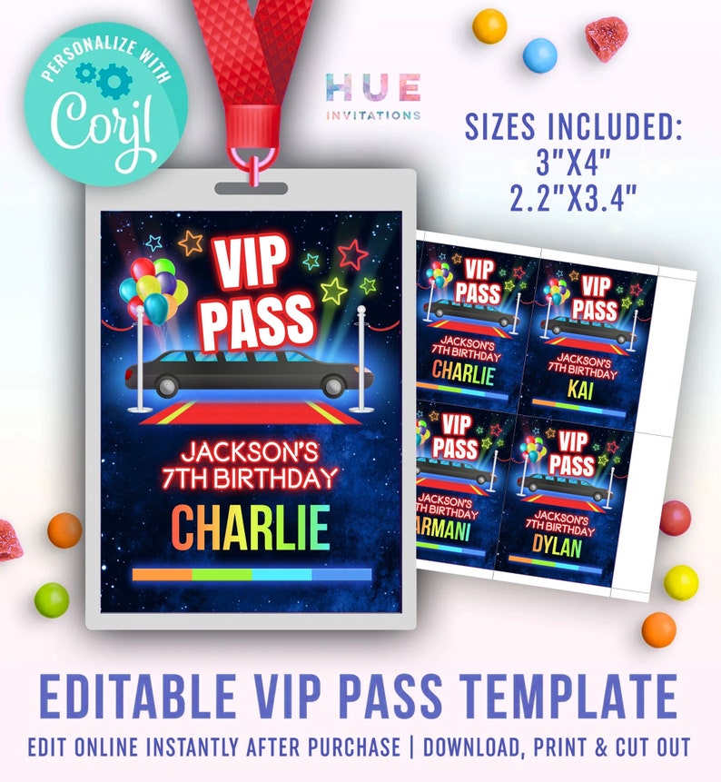 Kids Limo Party VIP Pass Printable Template for Lanyards - Etsy