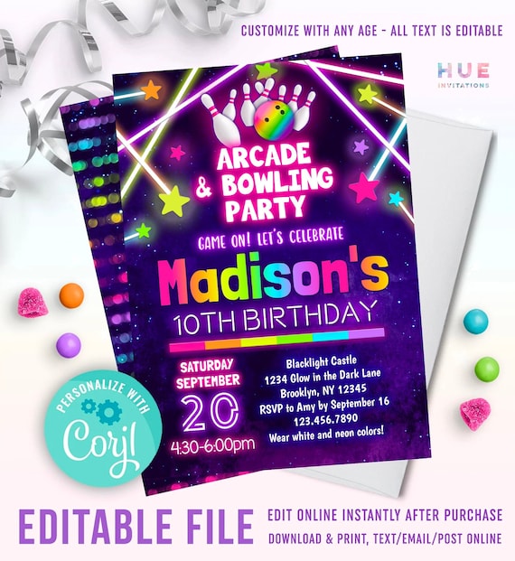 Bowling Birthday Party Invitation Templates For Girls