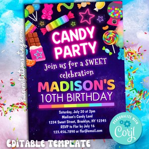 Candy Party Invitation Editable Template | Sweet Celebration Candy ...