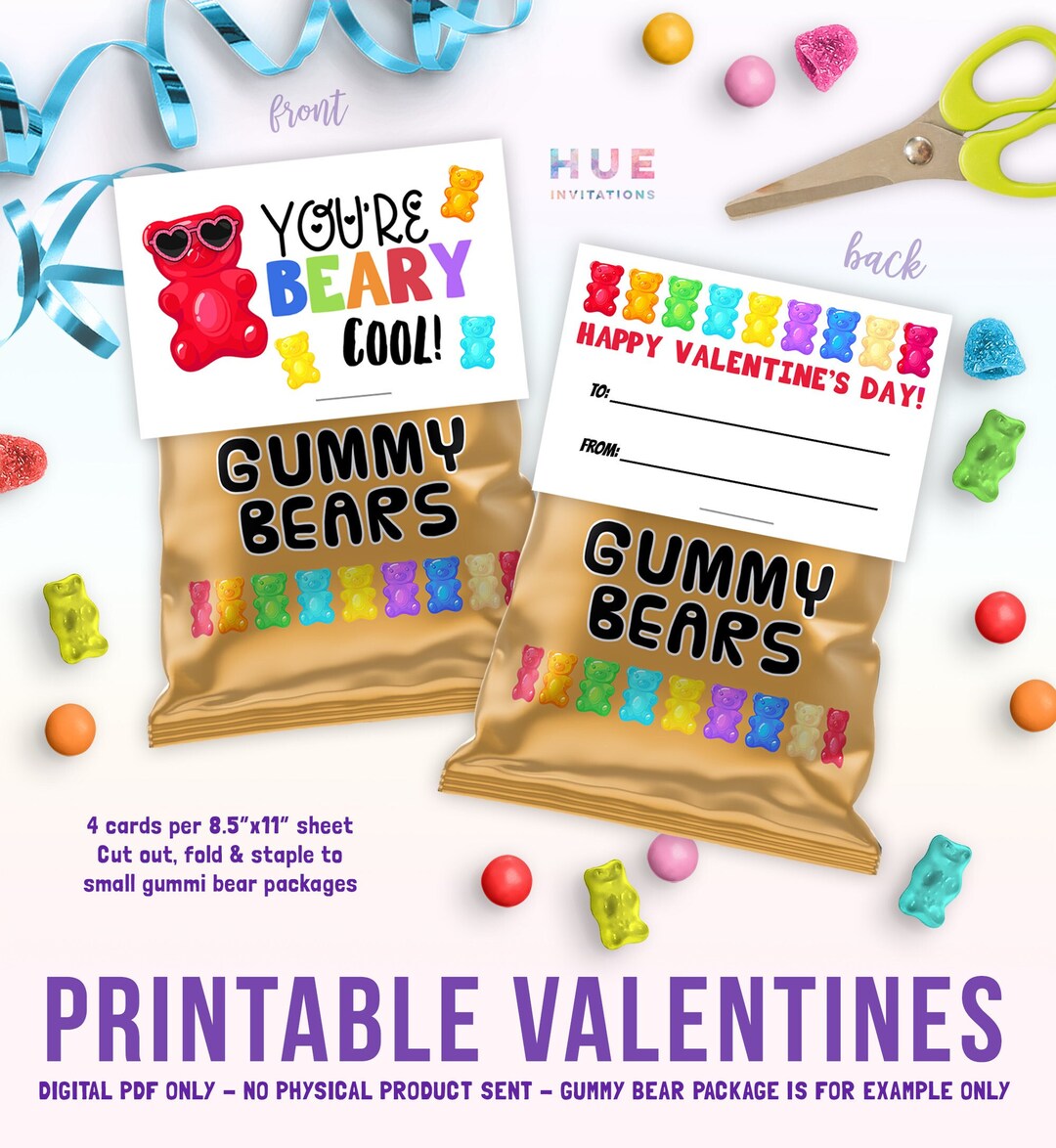 BEARY COOL Gummy Bear Valentine Cards Instant Download | Gummi Bears ...