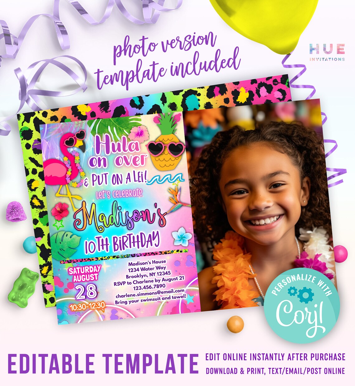 Hula on Over Birthday Invitation | Hawaiian Theme Tropical Luau Party ...