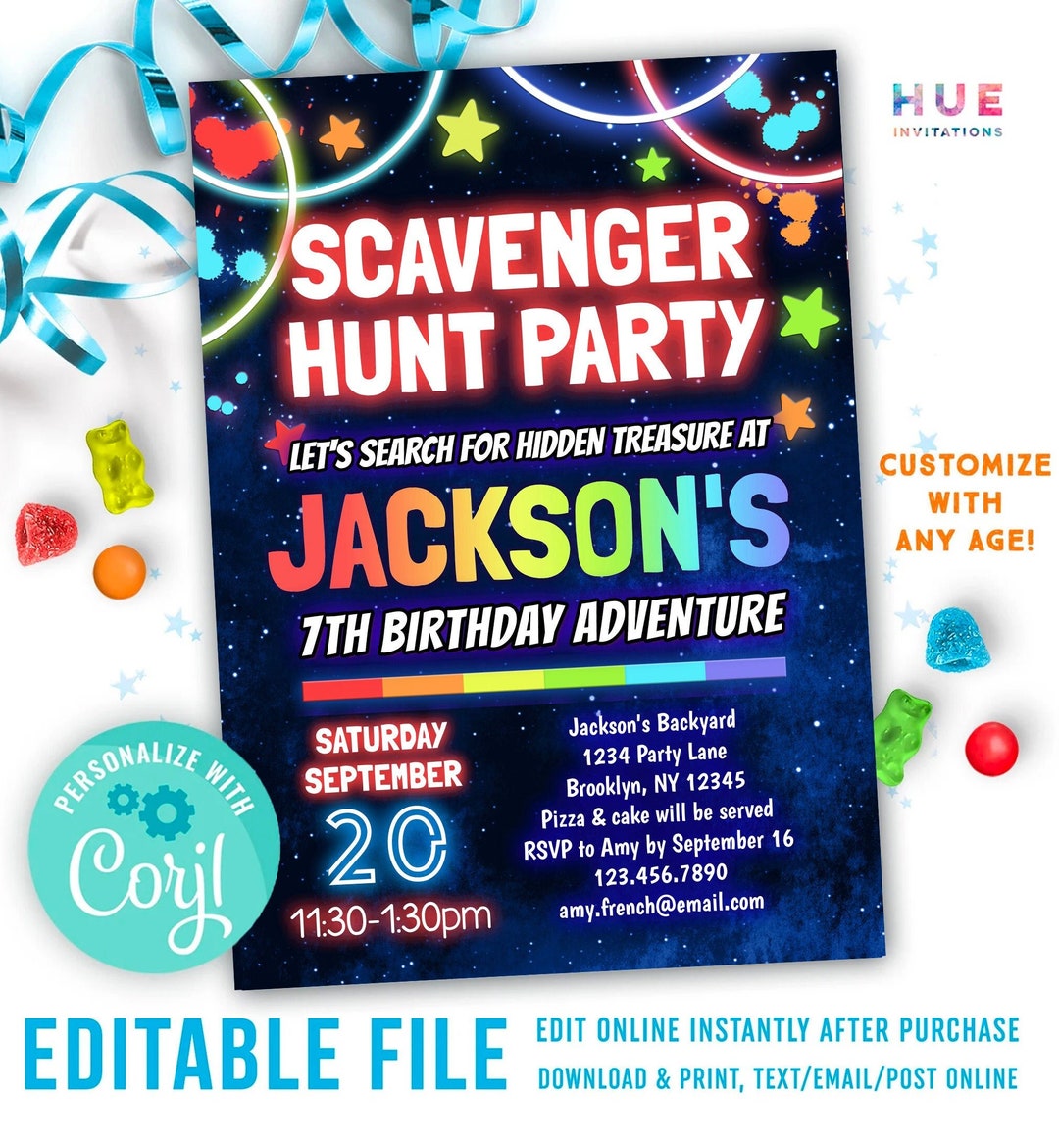 Scavenger Hunt Birthday Party Invitation Editable Template | Kids ...
