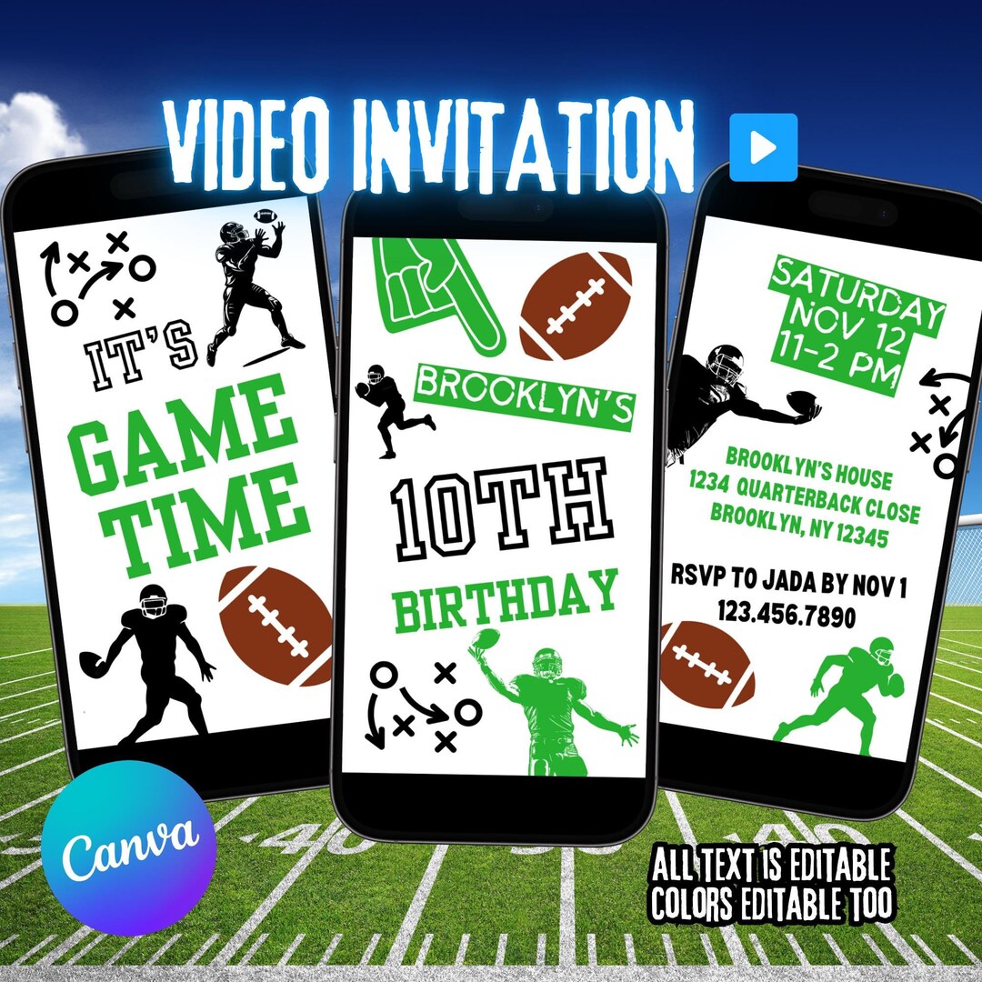 Animated Football Birthday Party Invitation for Kids | It's Game Time ...