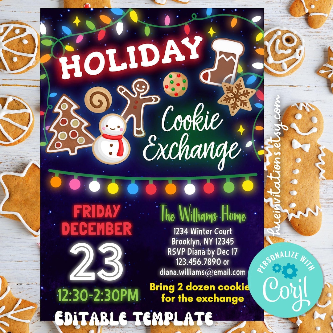 Editable Holiday Cookie Exchange Invitation Template | Christmas Cookie ...
