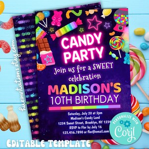 Candy Party Invitation Editable Template | Sweet Celebration Candy ...