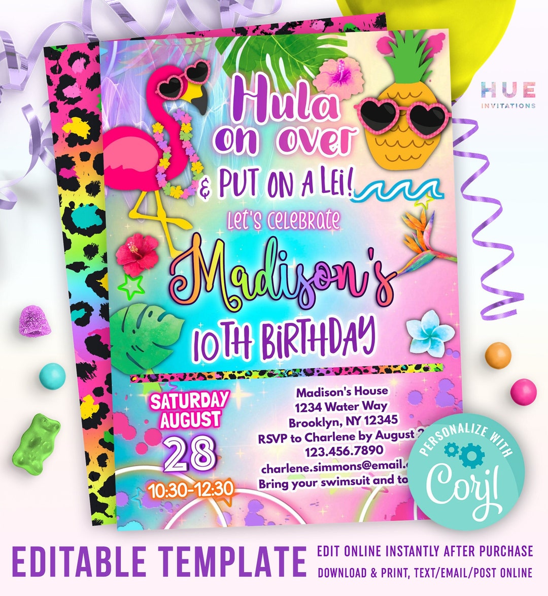 Hula on Over Birthday Invitation | Hawaiian Theme Tropical Luau Party ...
