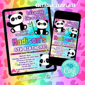Panda Birthday Party Invitation Editable Template | Party Like a Panda ...