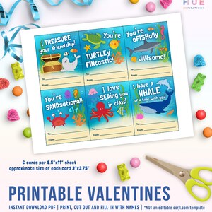 Under the Sea Theme Printable Valentine Cards Instant Download Ocean ...