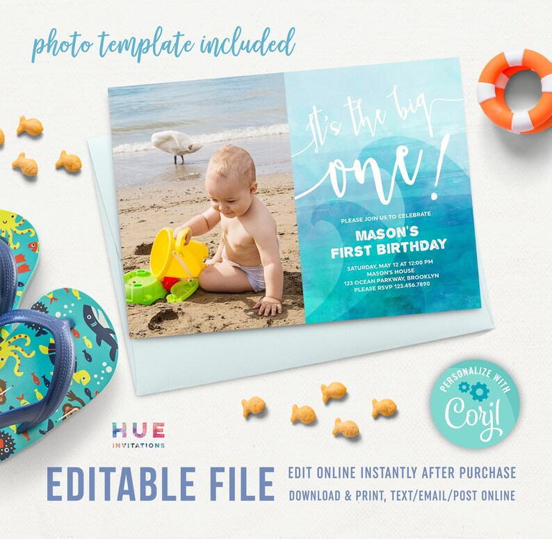 It's the big one wave 1st birthday invitation EDITABLE | Etsy