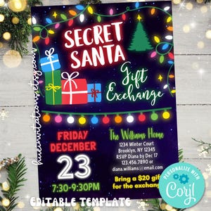 Colorful Secret Santa Party Invitation Editable Template | Holiday Gift ...