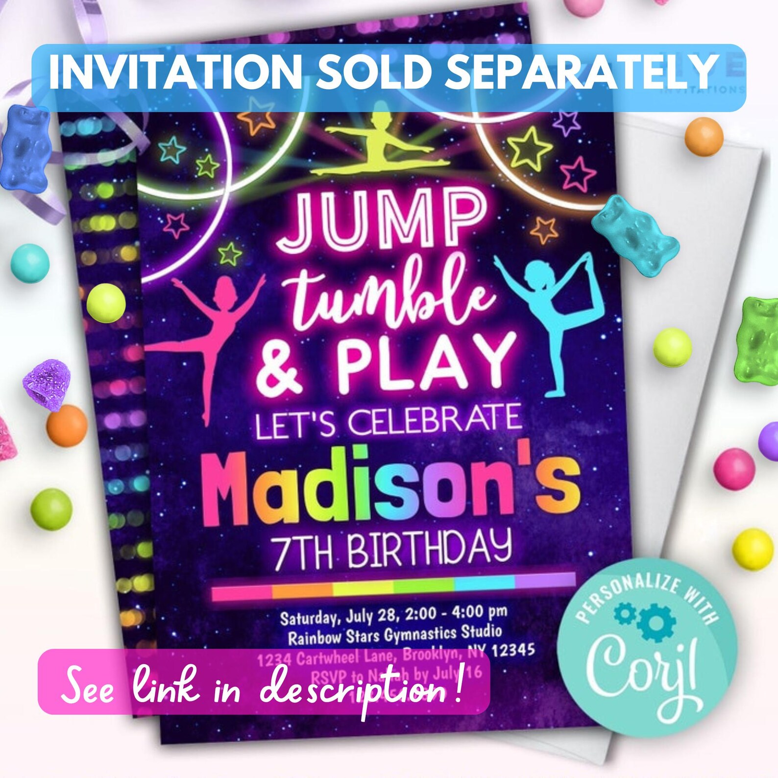 Printable Gymnastics Party Favor Box Labels | Jump Tumble & Play ...