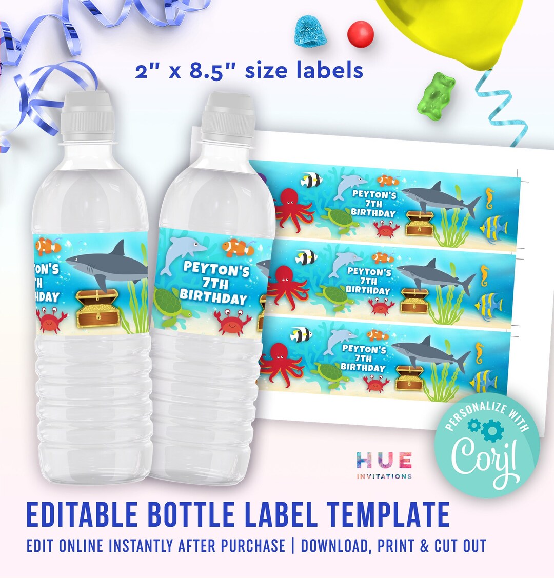 Under the Sea Party Water Bottle Labels | Ocean Animals Theme Birthday ...
