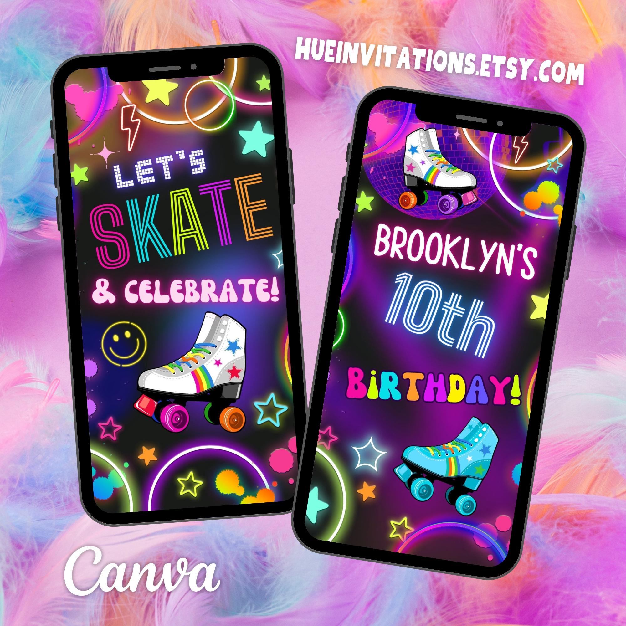 Skate Party Birthday Invitation VIDEO | Groovy Roller Disco Animated ...