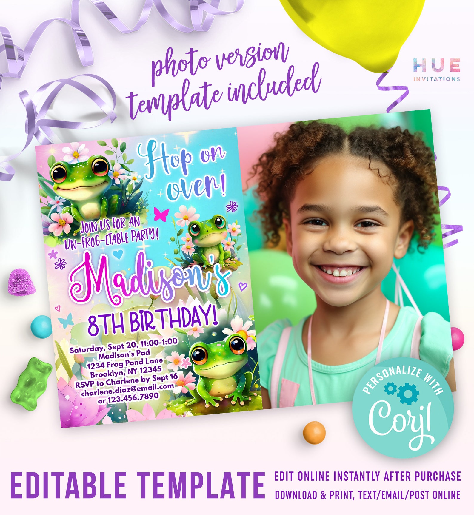 Cute Frogs Birthday Party Invitation for Girls | Frog Pond Theme ...