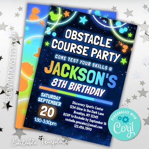 Obstacle Course Birthday Party Invitation Editable Template | Backyard ...