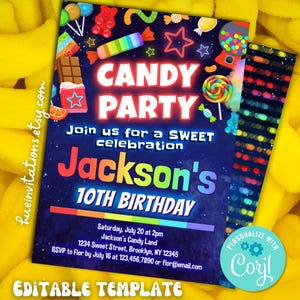Candy Theme Birthday Invitation for Boys and Girls Editable Template ...